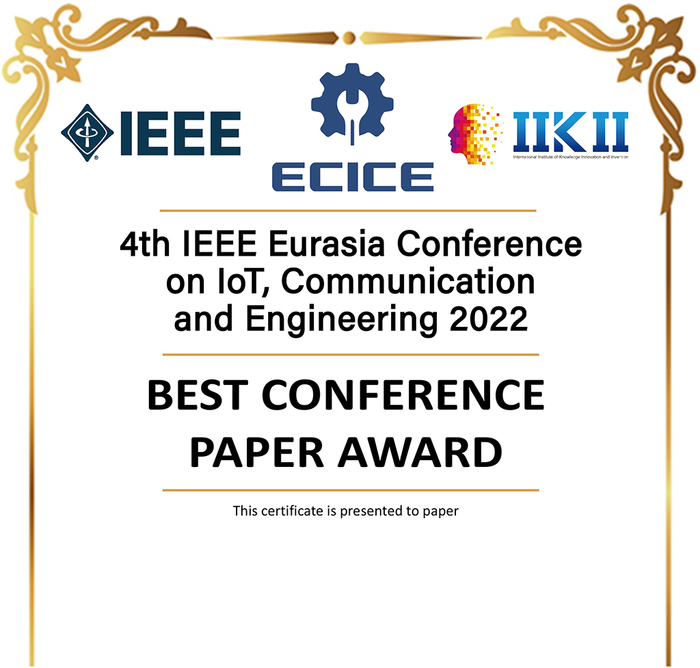 恭喜張禎元教授指導之博士生亞尼克榮獲2022 IEEE ECICE 國際研討會「最佳論文獎」!